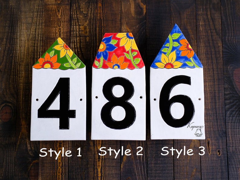 House Numbers Signs Houses With Flower Roofs Ceramic Number - Etsy