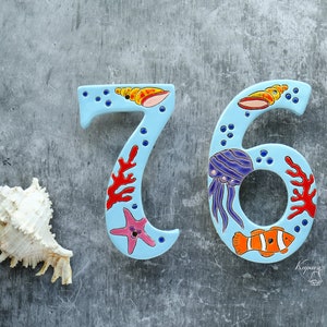 Custom House Numbers Tile With Tropical Fish, Coastal Address Sign ...