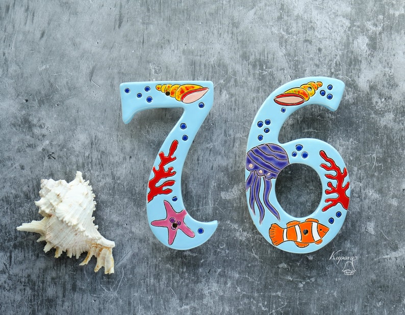 Custom House Numbers Tile With Tropical Fish Coastal Address - Etsy