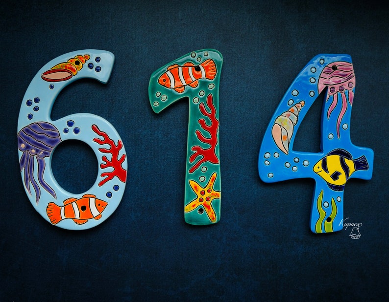 Custom House Numbers Tile With Tropical Fish Coastal Address - Etsy
