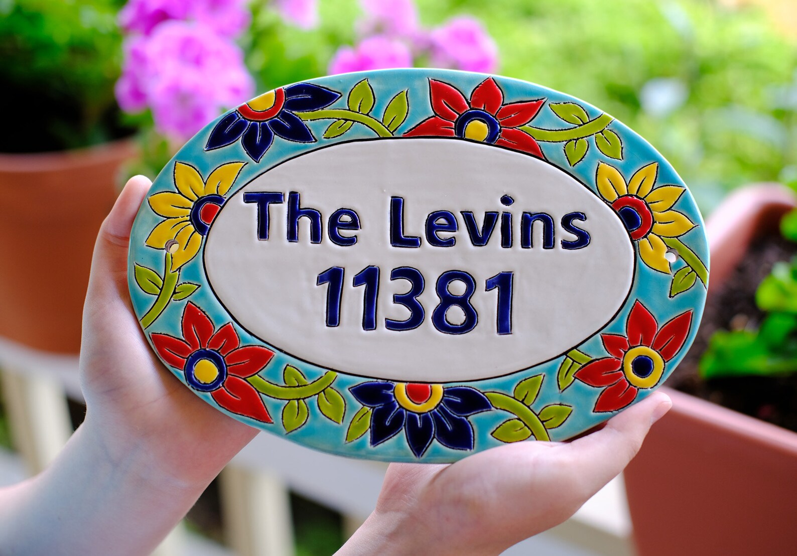 Ceramic House Number With Flowers Personalized Address | Etsy