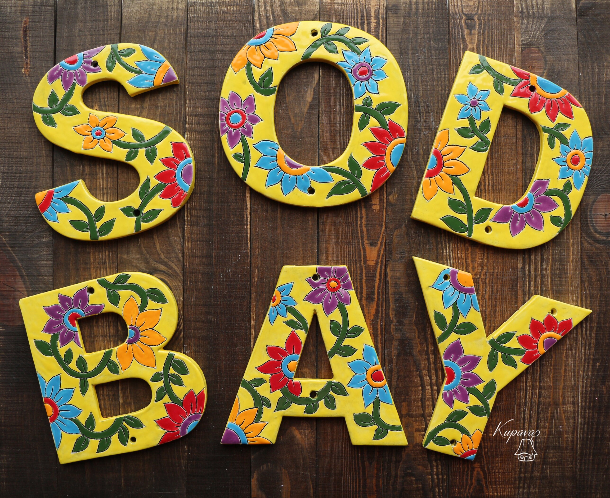 Ceramic Letter With Flower Ornaments Personalized Last Name - Etsy