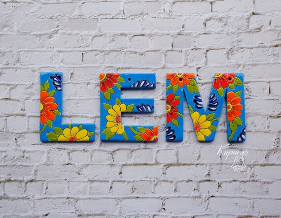 Ceramic Talavera Tile Custom Letter Family Name Sign Flower - Etsy