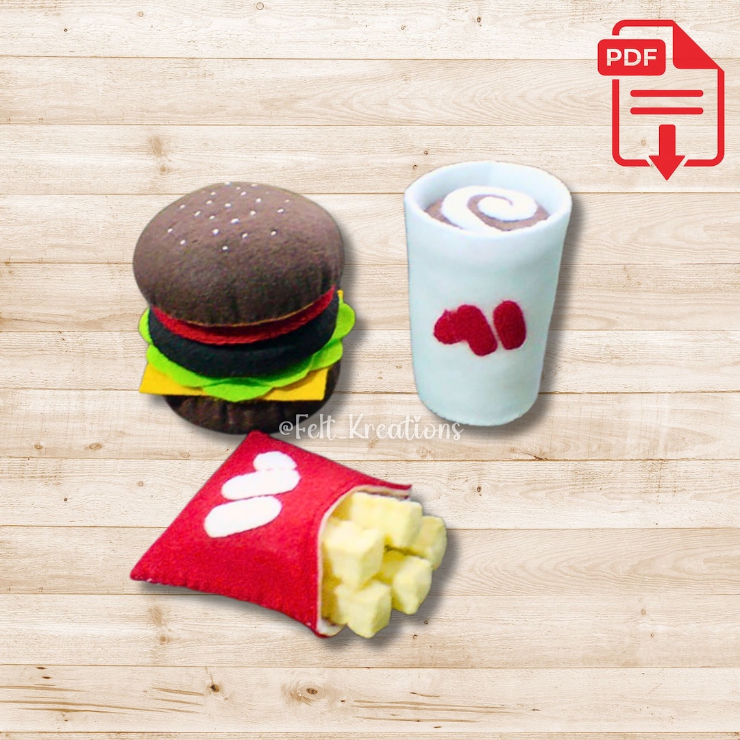Felt Food Patterns Felt Fast Food Pattern Set - Hamburger French Fries Coffee Felt Pattern ...