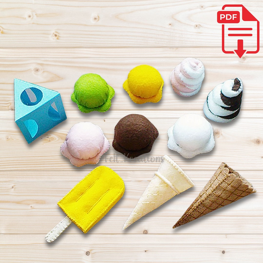 Felt Ice Cream Pattern Set Felt Food Patterns and Tutorials - Ice Cream ...