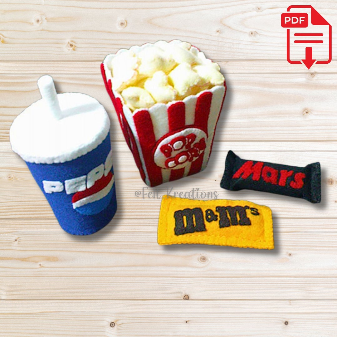 Felt Pattern Felt Movies Pattern Set - Popcorn Cola Chocolate Bar Candy ...