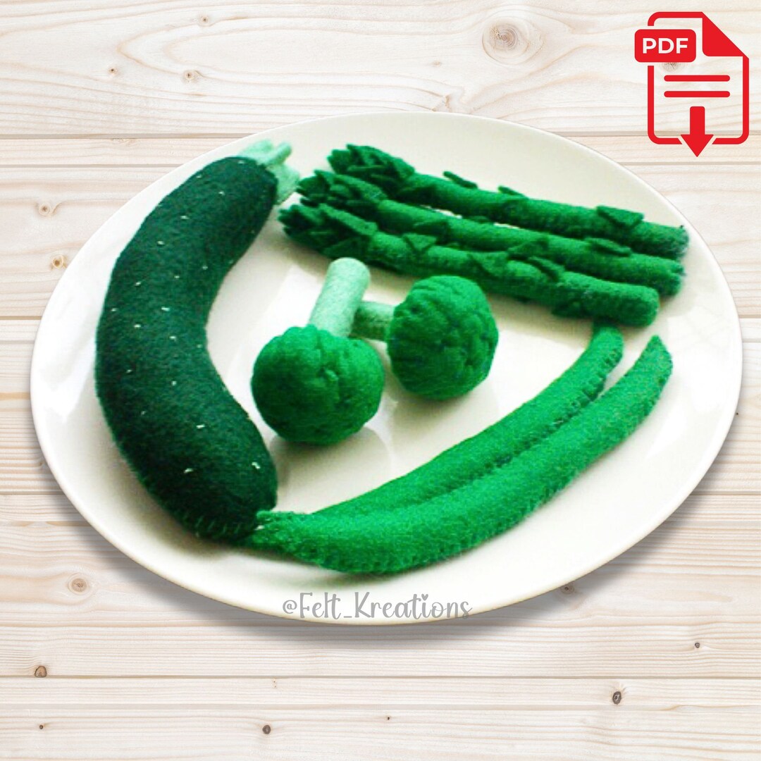 Felt Vegetable Pattern Set III - Zucchini Asparagus Broccoli Long Bean ...