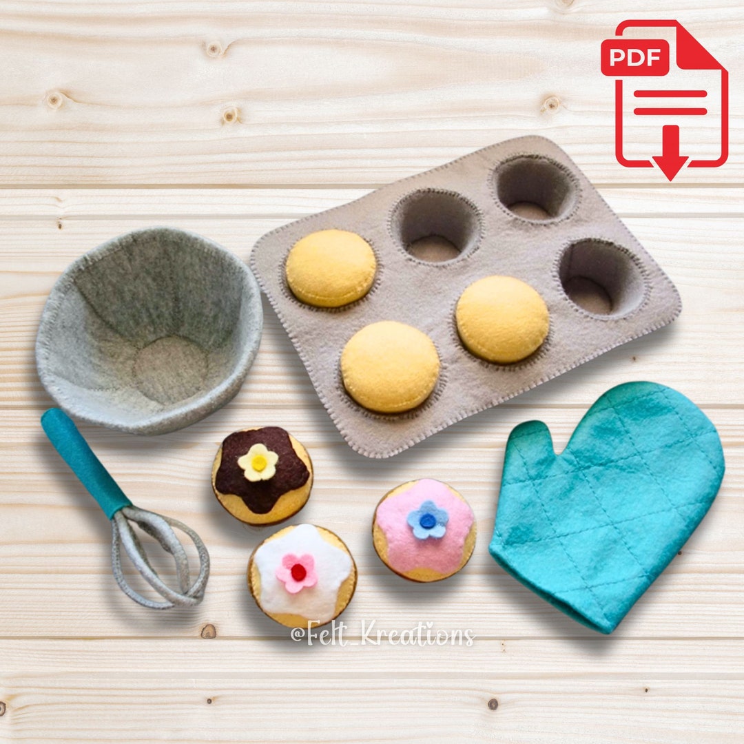 Felt Bake Cupcakes Pattern Set - Felt Cupcake Baking Tray Whisk Mitten ...