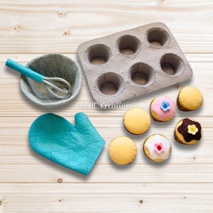 Felt Bake Cupcakes Pattern Set - Felt Cupcake Baking Tray Whisk Mitten ...