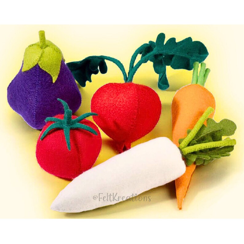 Felt Vegetables Set V Felt Pattern Tutorial - Raddish Eggplant Tomato ...
