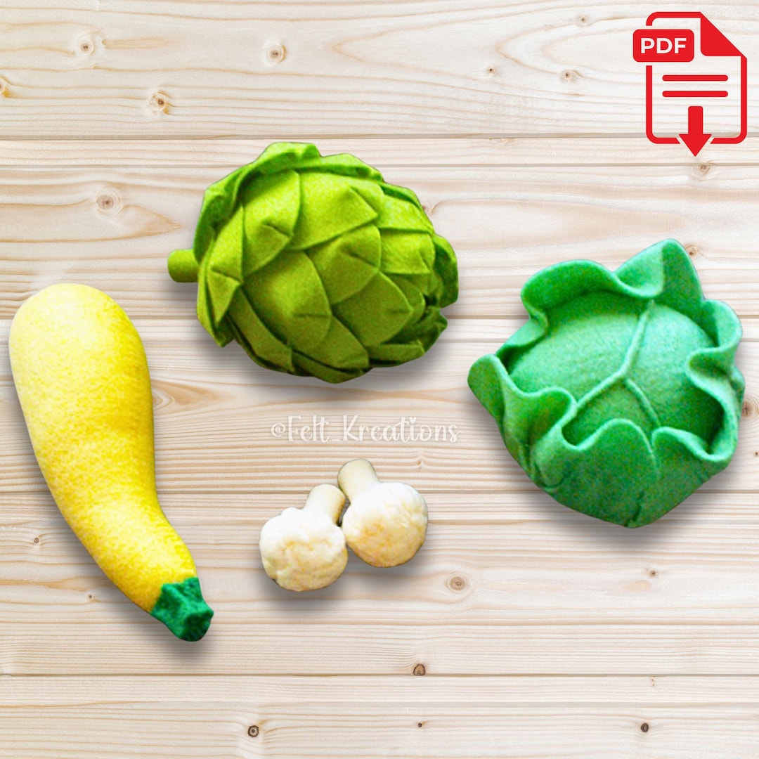Felt Vegetable Pattern Set IV - Cabbage Artichoke Yellow Squash ...