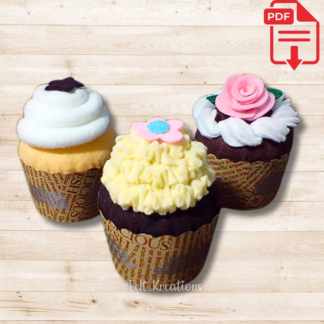 Felt Cupcakes Pattern and Tutorial - Felt Food Pattern DIY Felt Gifts ...