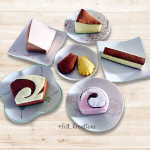 Felt Tea Time Cakes Pattern - Swiss Roll Cheesecake Chiffon Cake - Felt ...