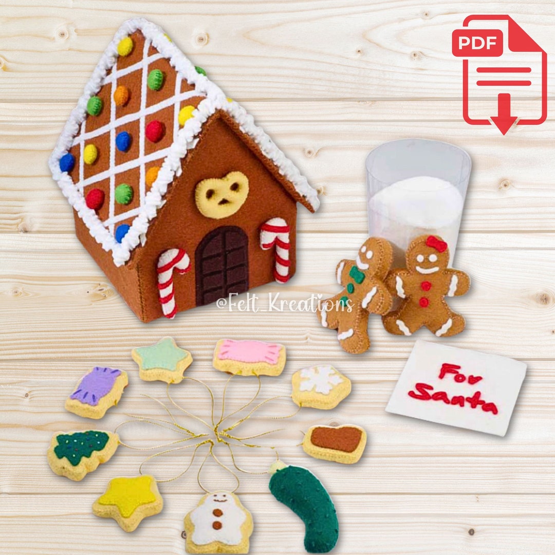 Felt Christmas Pattern Set II - Felt Gingerbread House Cookie Milk ...