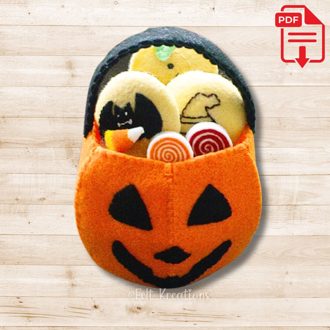 Felt Halloween Pattern - Jack O Lantern Pumpkin Cookies Wreath Felt Toy ...