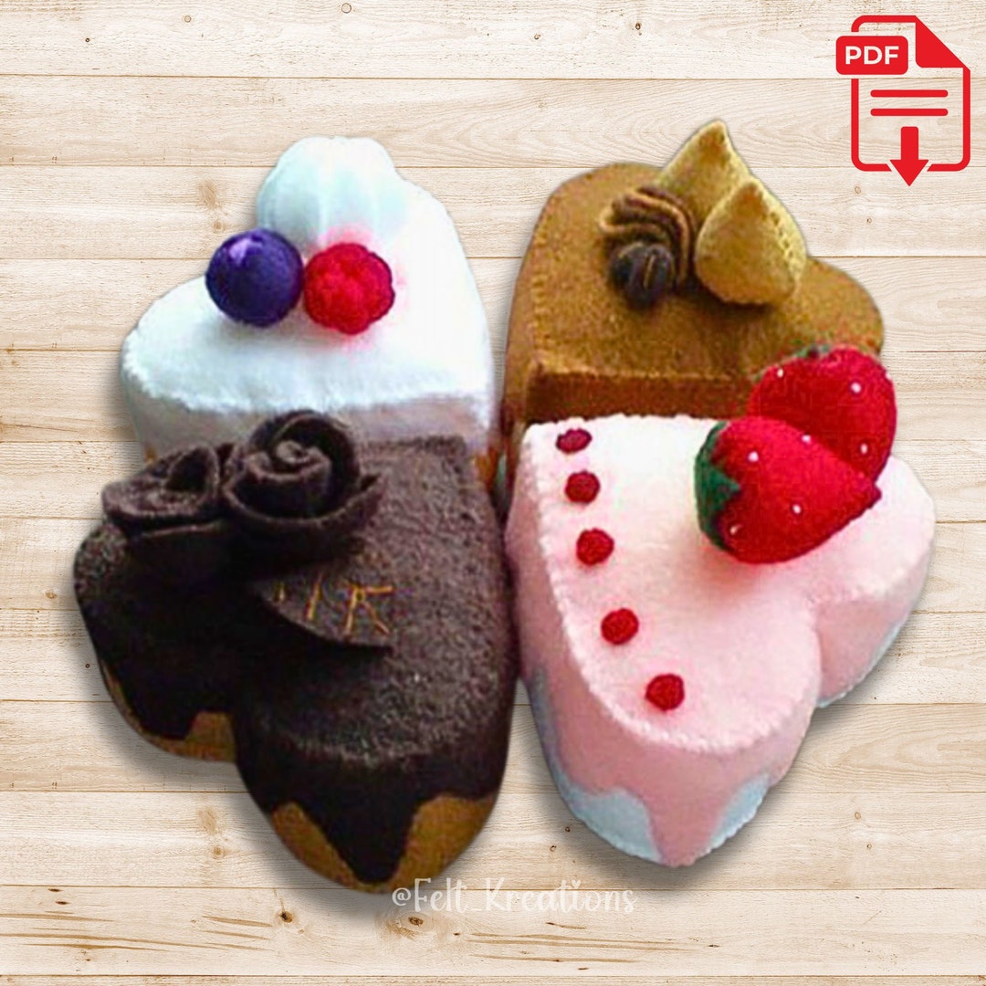 Felt Sweetheart Cakes Pattern Set - DIY Christmas Valentine Gifts Felt Cake Pattern and Tutorial ...