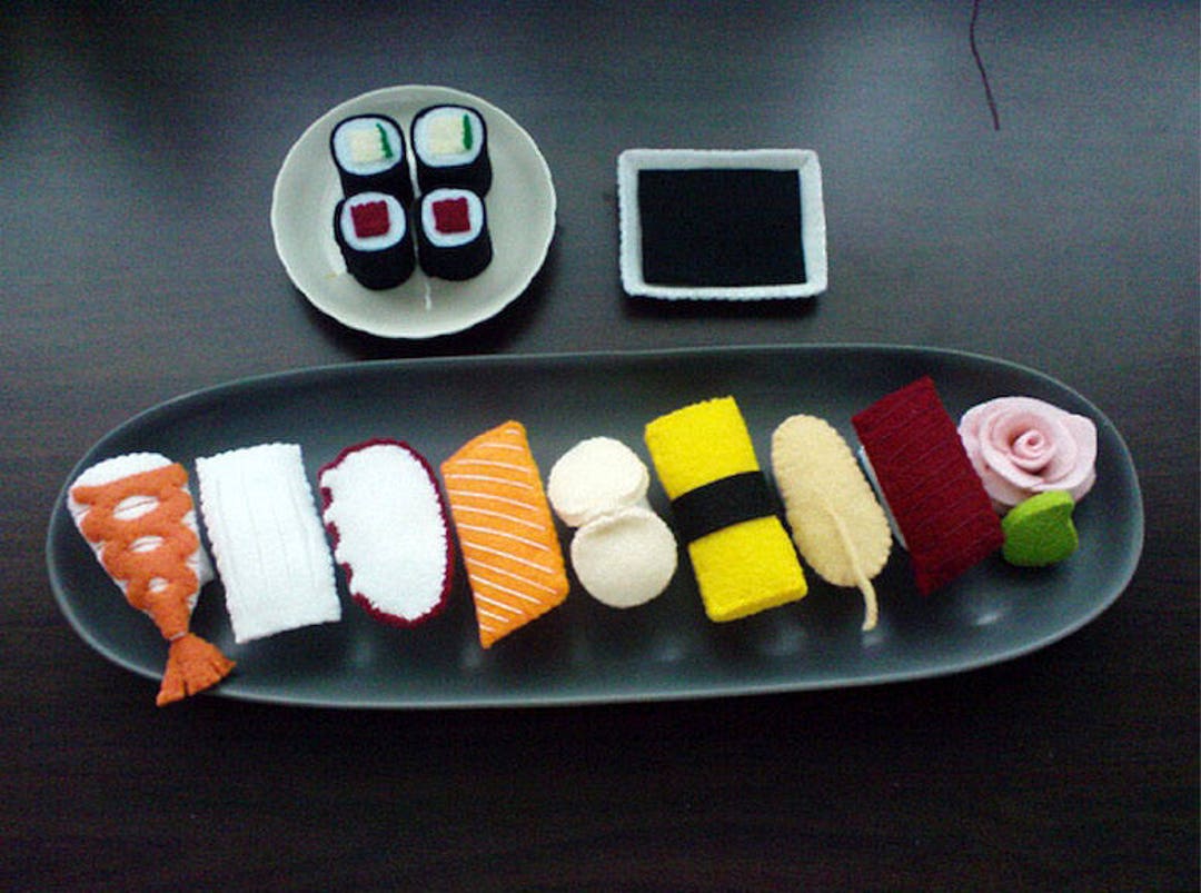 Felt Japanese Sushi Set Felt Food Patterns Tutorials Salmon Tuna ...