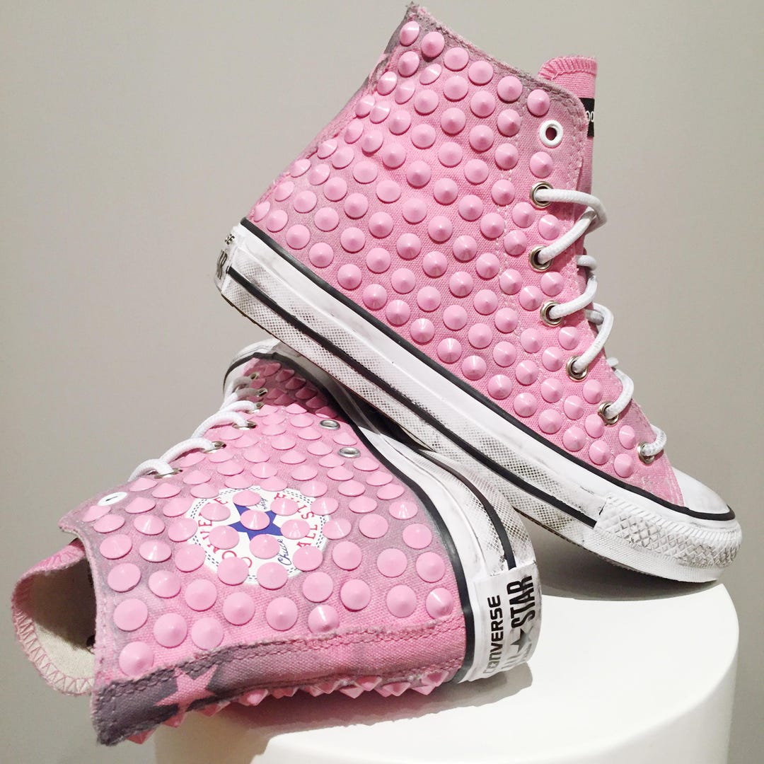 Converse All Star Custom Shoes Pink Studs | Woman Sneakers Handmade in ...