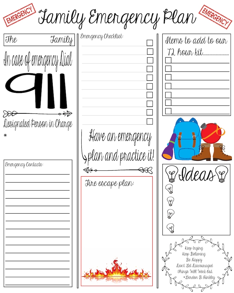 Family Emergency Planning Sheet - Digital Print 8x10 - Etsy