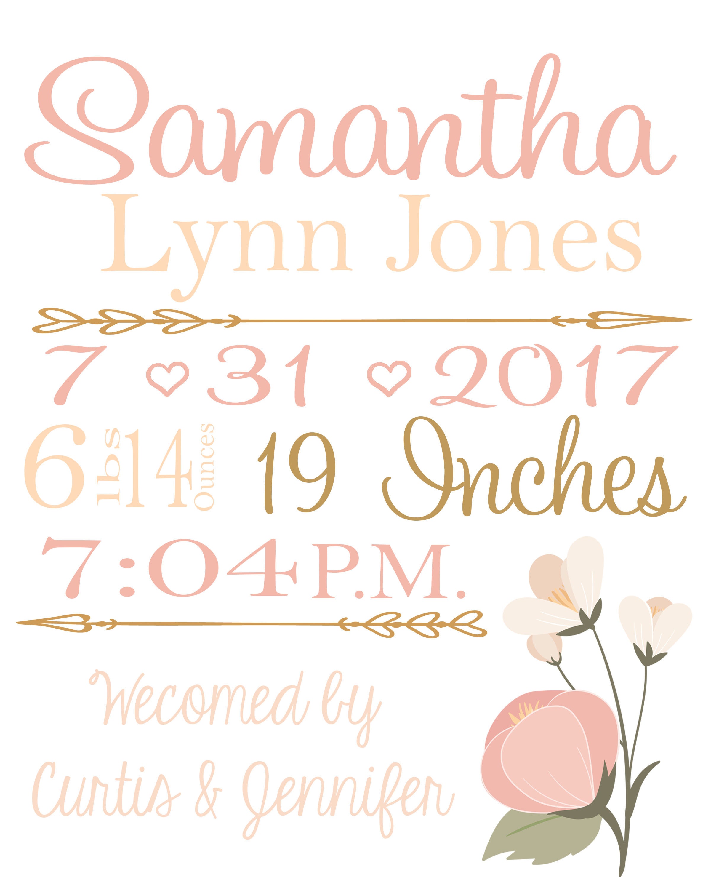Personalized Birth Announcement Digital Print 8x10 You Choose Colors - Etsy