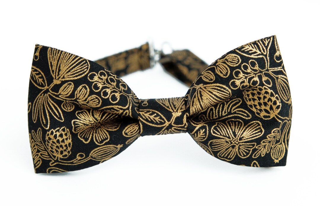 Black Metallic Gold Floral Mens Bow Tie, Black and Gold Bow Tie, Wedding Bowtie, Grooms ...