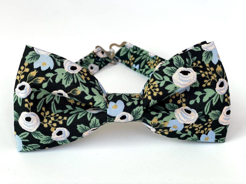 Black Blue Floral Bow Tie, Blue Flowers Bowtie for Men and Boys ...