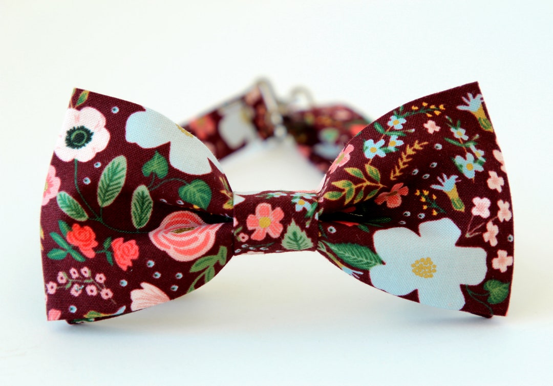 Burgundy Floral Bow Tie, Wedding Bow Tie, Grooms Floral Bow Tie, Mens ...