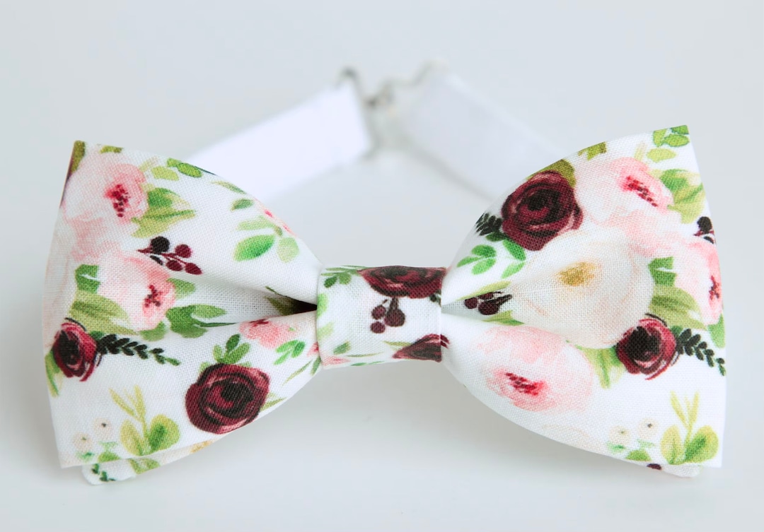 Rustic Burgundy Blush Floral Bow Tie, Mens Wedding Floral Bow Tie, Boys ...