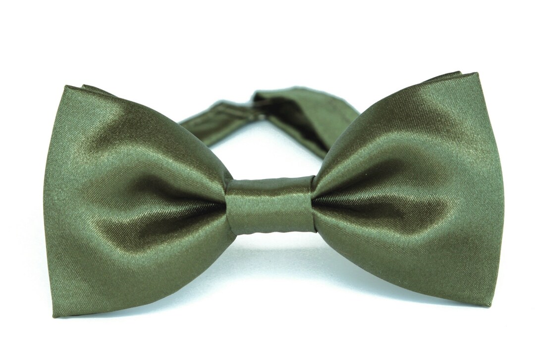 Olive Satin Bow Tie, Olive Green Silky Bowtie, Mens Wedding Bow Tie ...