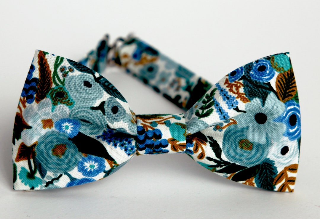 Dusty Blue Floral Bow Tie, Wedding Mens Bow Tie, Blue Boys Bow Tie ...
