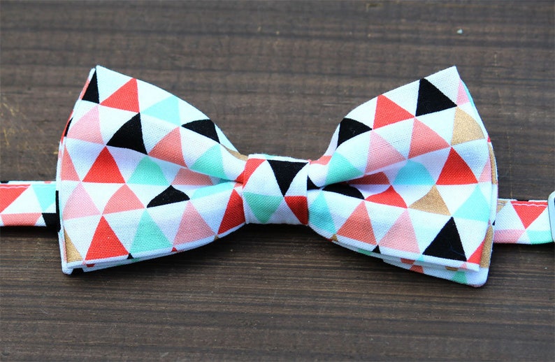 Triangles Bow Tie, Geometric Bow Tie, Boys Bow Tie, Mens Bow Tie, Coral ...