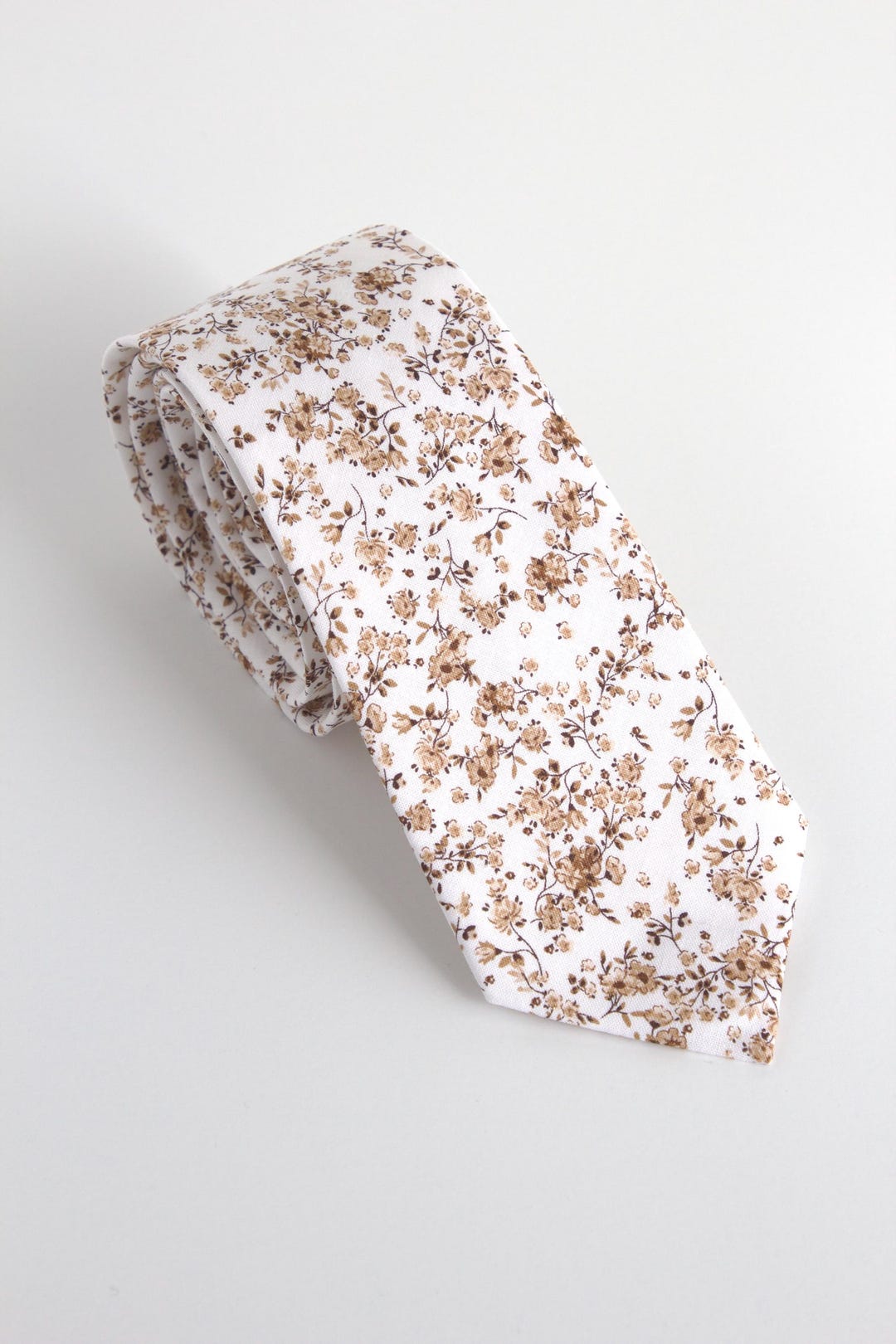 Brown Floral Tie for Men, Tan Floral Necktie, Wedding Tie for Grooms ...