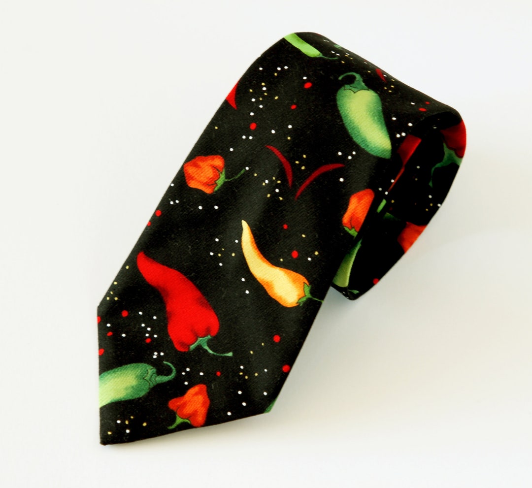 Hot Pepper Neck Tie, Black Neck Tie, Funny Necktie, Regular Neck Tie ...