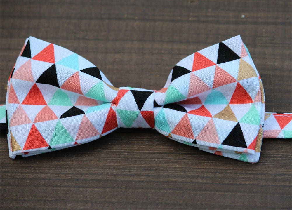 Triangles Bow Tie, Geometric Bow Tie, Boys Bow Tie, Mens Bow Tie, Coral ...