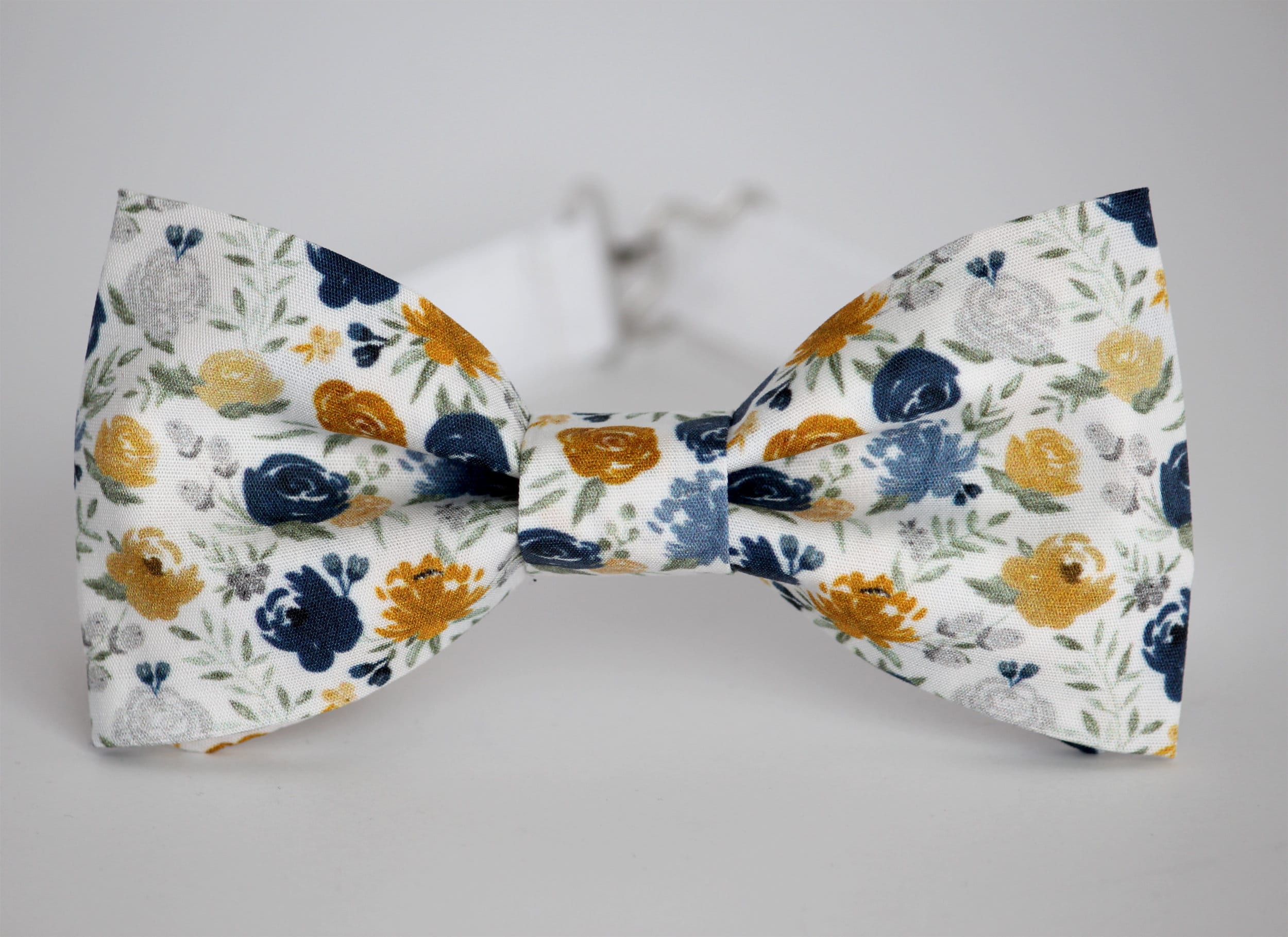 Blue Gold Floral Bow Tie, Navy Mustard Floral Mens Bow Tie, Yellow Blue ...