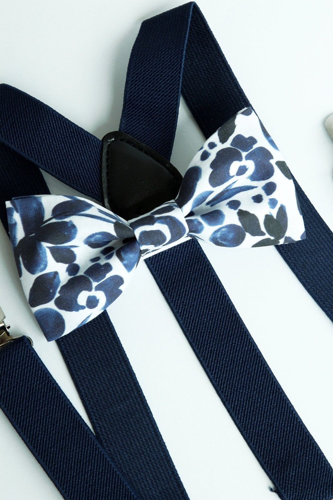 Navy Floral Bow Tie and Navy Suspenders Set, Boho Rustic Wedding, Mens ...