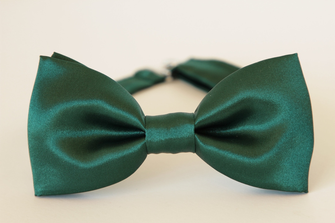 Hunter Green Satin Bow Tie, Dark Green Silky Mens Bow Tie, Wedding ...