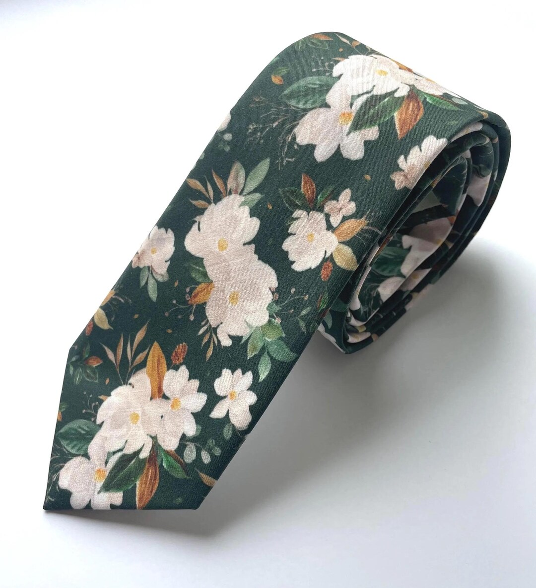 Emerald Green Floral Neck Tie, Floral Green Wedding Long Tie for Men ...