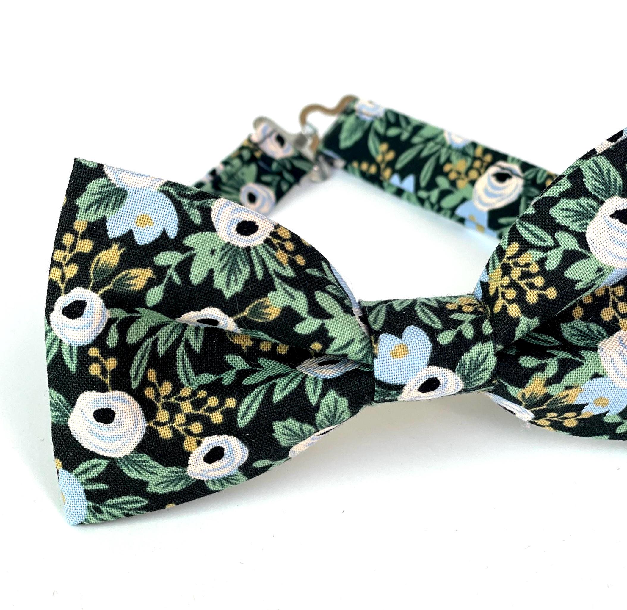 Black Blue Floral Bow Tie, Blue Flowers Bowtie for Men and Boys ...