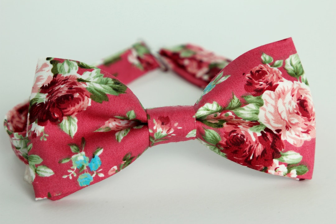 Rose Floral Bow Tie, Wedding Mens Bow Tie, Roses Bow Tie, Pink Floral ...