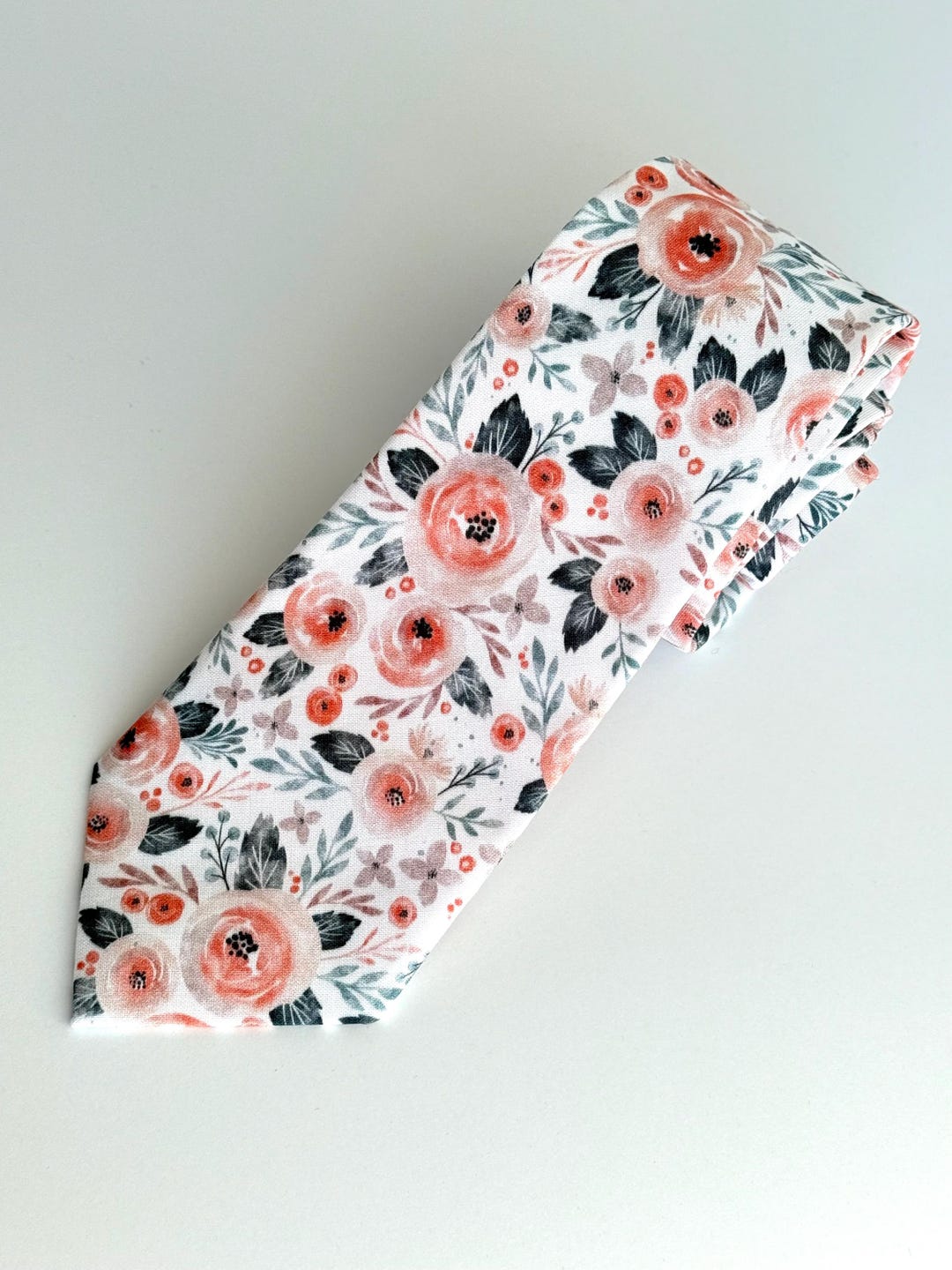 Peach Floral Men’s Necktie, Blush Peach Floral Tie, Bow Tie, Pocket ...