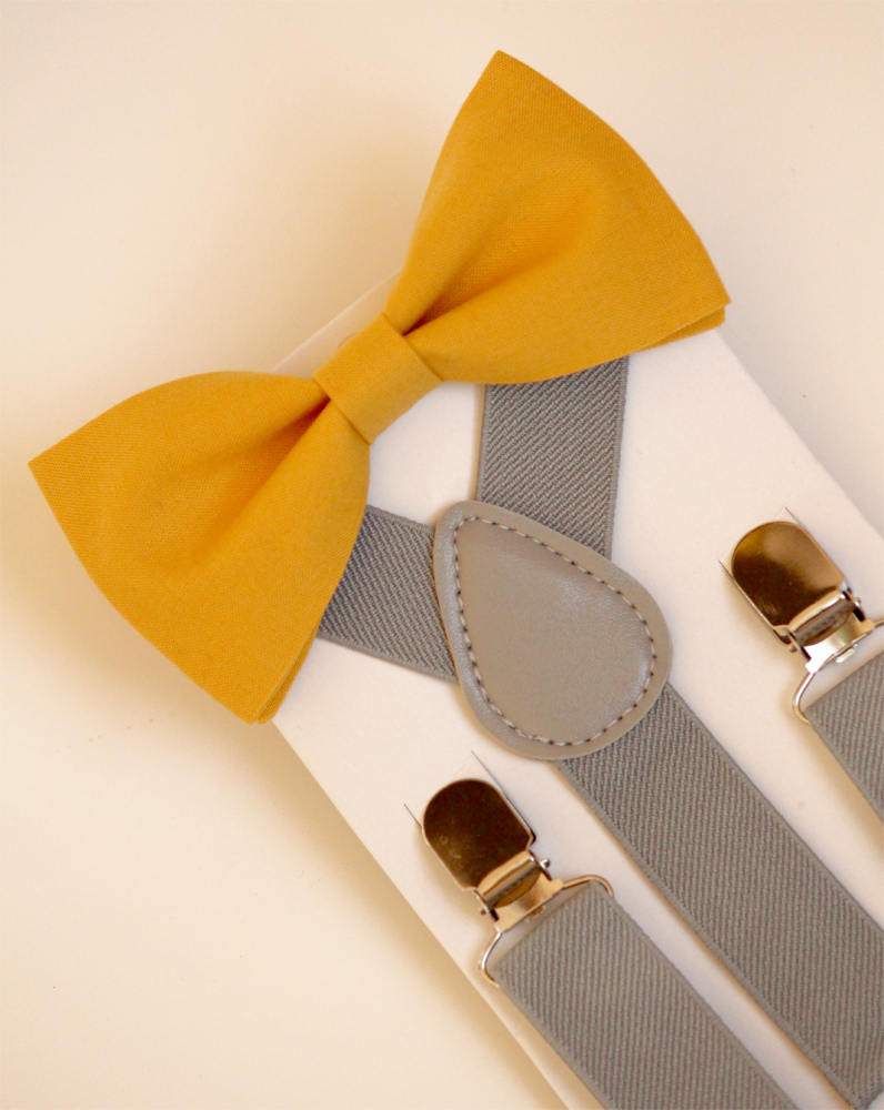 Bow Tie & Suspenders SET Mustard Yellow Bow Tie Gray - Etsy