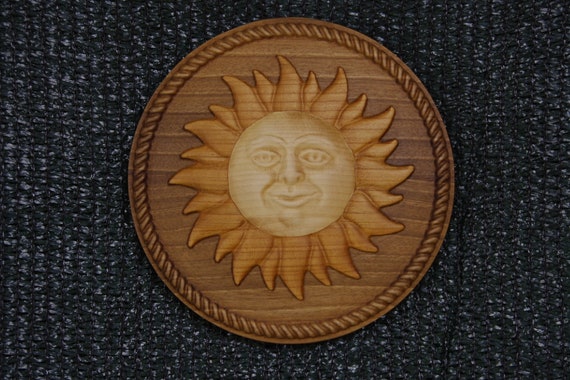 SUN Massive Wooden Carved Intarsia Made From 3 Sorts of Wood | Etsy