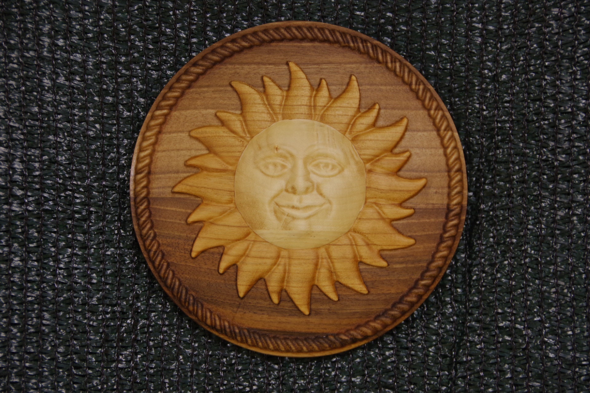 SUN Massive Wooden Carved Intarsia Made From 3 Sorts of Wood WALNUT ...