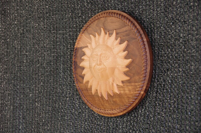 SUN Massive Wooden Carved Intarsia Made From 2 Sorts of Wood WALNUT ...