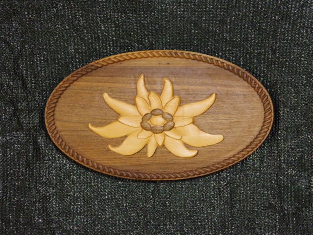 EDELWEISS Massive Wooden Carved INTARSIA Made From 2 Sorts of Wood ...