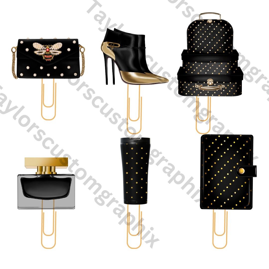 Paper Clips, Black & Gold Fashion Paper Clips, Black Polka Dot Fashion ...