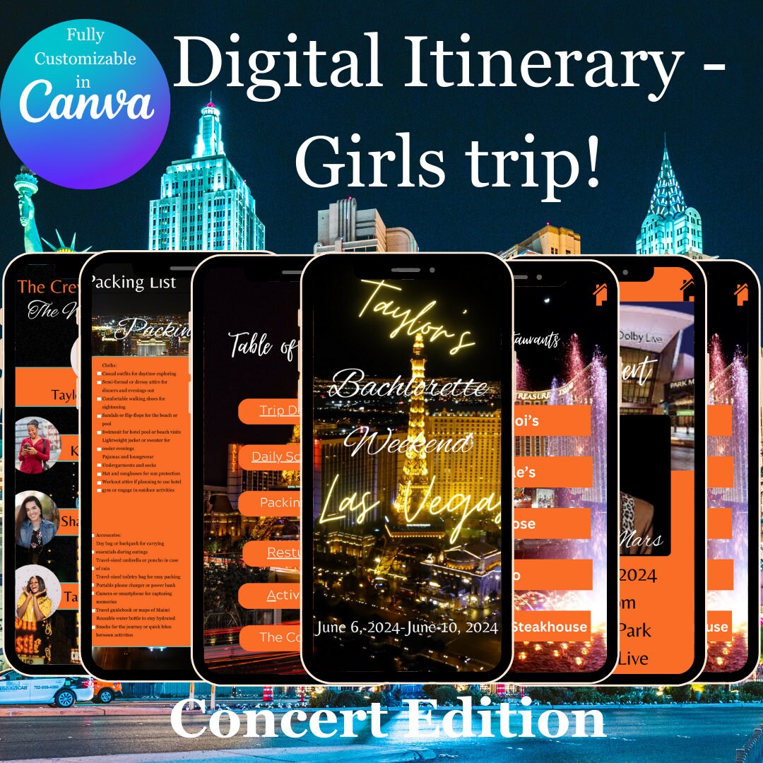 Animated Digital Itinerary, Las Vegas, Customizable Girls' Trip ...