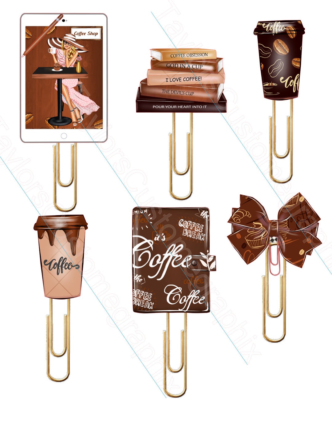 Coffee Theme Paper Clips: Planner Accessories, Fashion Designs (set of ...