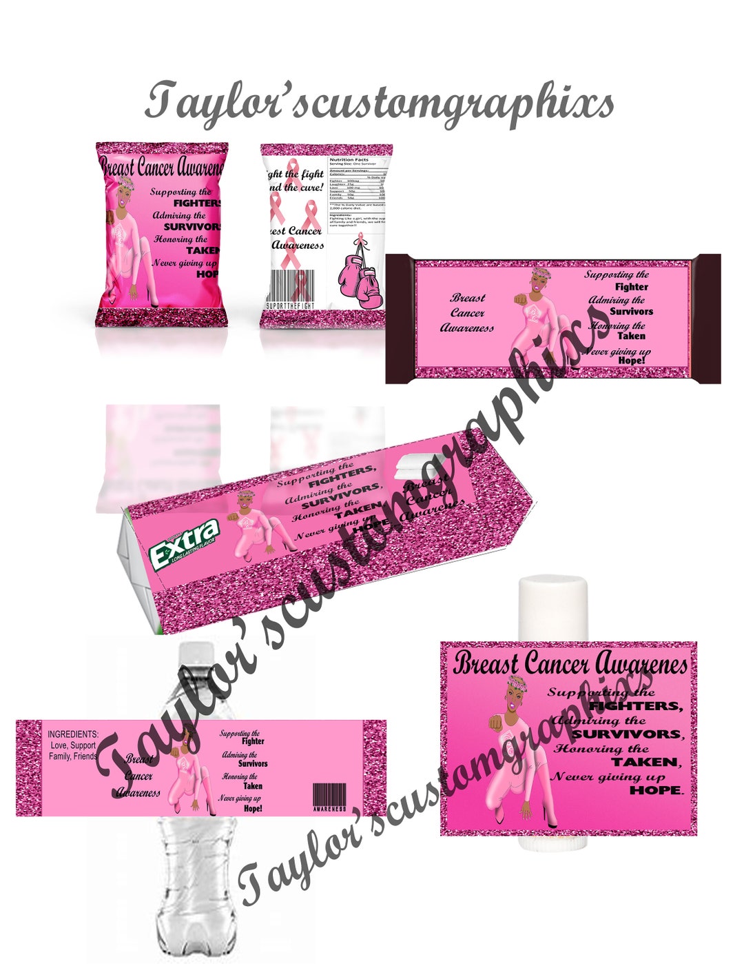 Breast Cancer Awareness, Awareness Chip Bags, Breast Cancer Waterbottle Lables, Breast Cancer ...